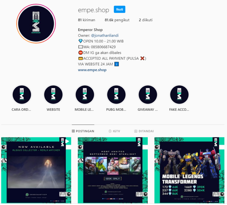 Empe.shop ML, Jonathan Liandi Emperor Shop – metroandalas.co.id